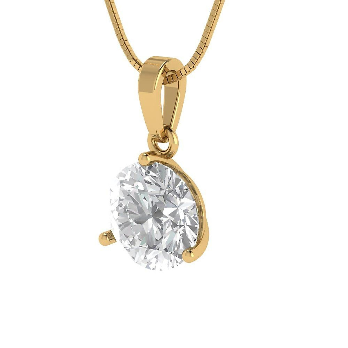 2 ct Brilliant Round Cut Solitaire Clear Simulated Diamond 14k Yellow Gold Pendant with 16" Chain