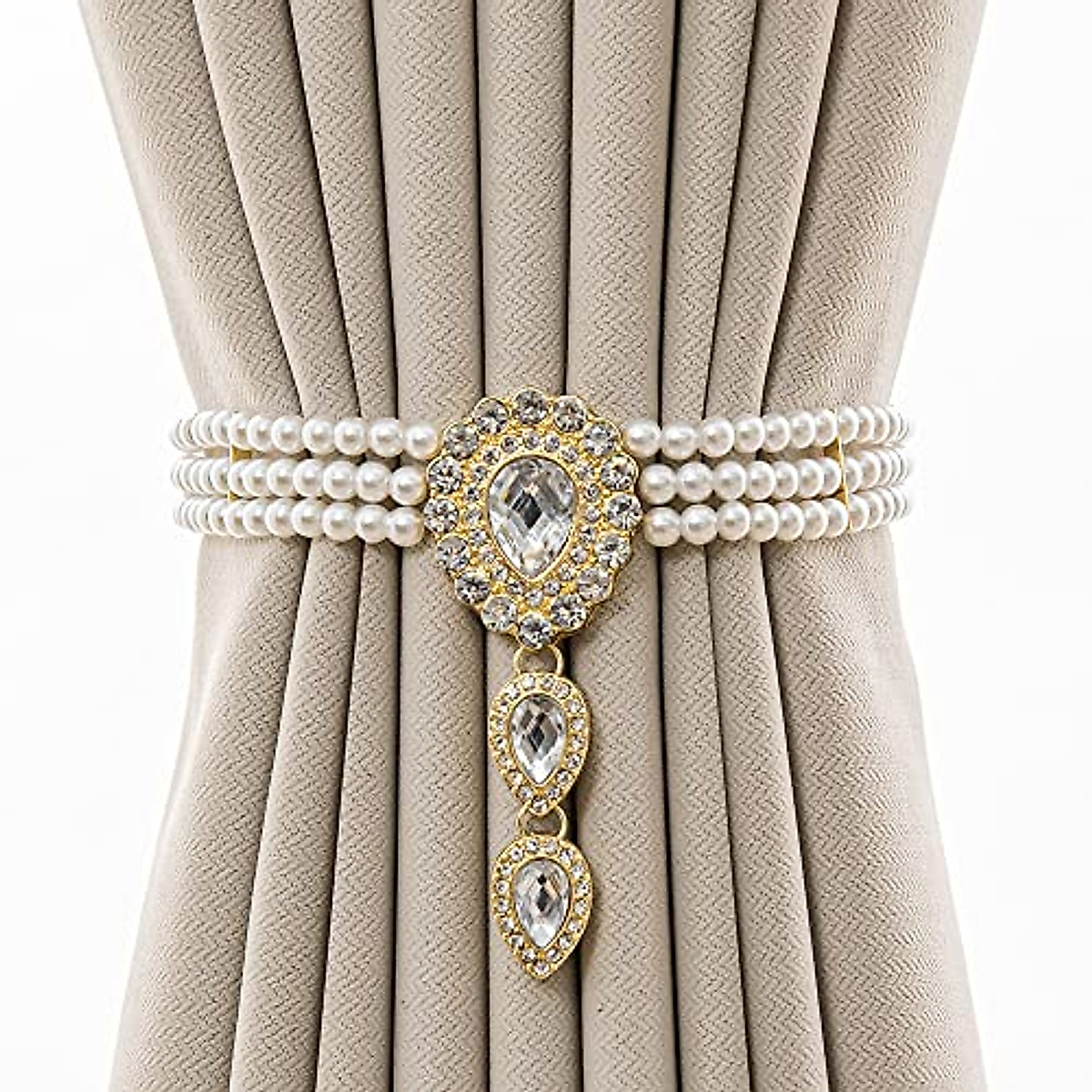 Luxury Pearl Magnetic Curtain Tieback Holdbacks Holder for Window Curtain Panels, Drapes, Home Decor（2 Pack） (Classical design1)