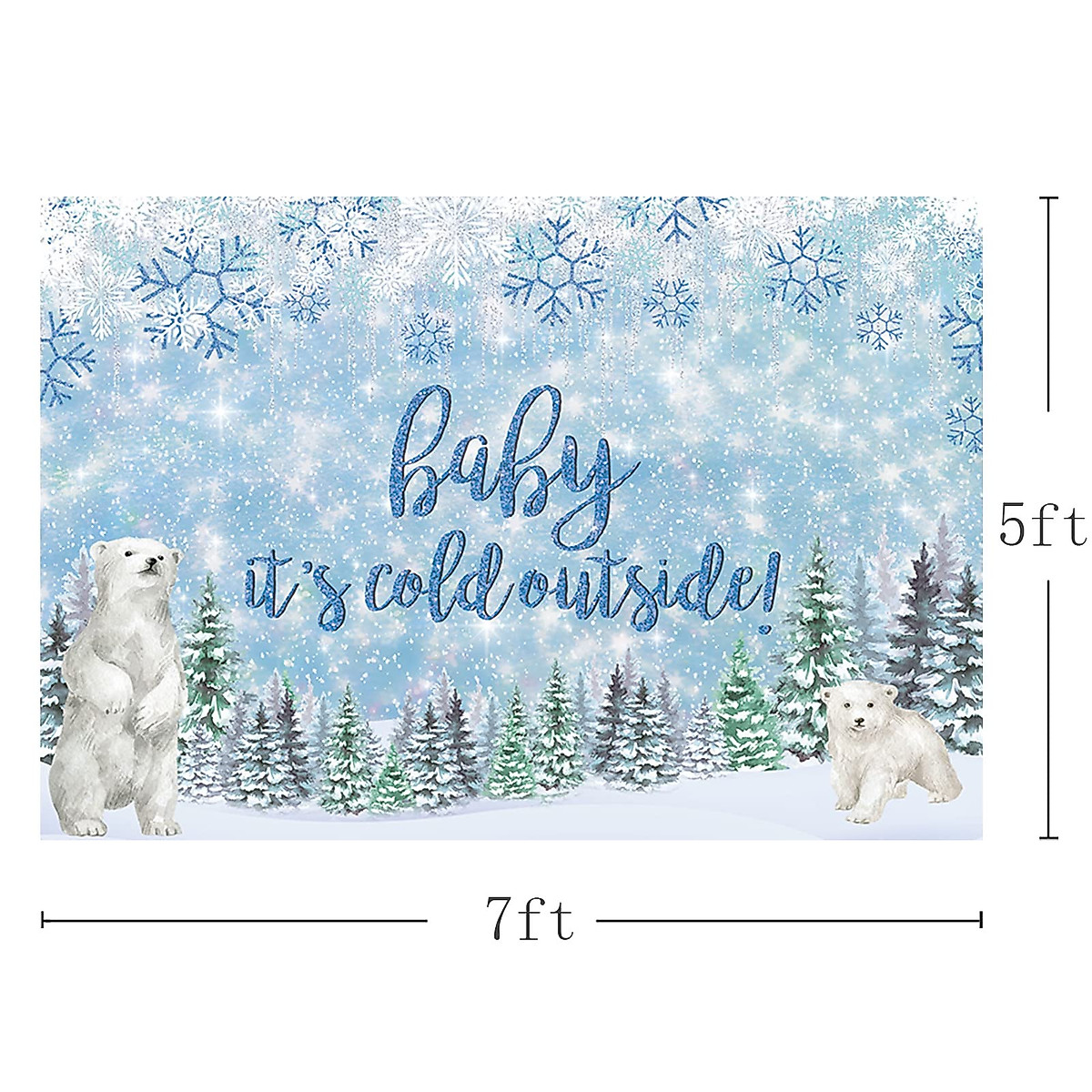 AIBIIN 7x5ft Winter Baby Shower Backdrop Forest Snowflake Background for Photography Baby It's Cold Outside Gender Reveal Party Decoration Christmas Landscape Merry Xmas Polar Bear Backdrop Photo Prop