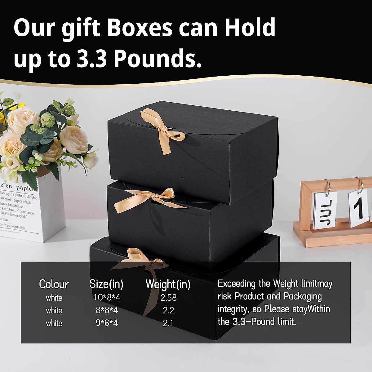 12 Pack Gift Boxes with Lids, Gift Boxes with lids bulk, Bridesmaid Proposal Box with Ribbon, Gift Boxes for Wedding, Christmas, Valentine's Day,Birthday,Baby Shower and the other Parties (Black 10''x