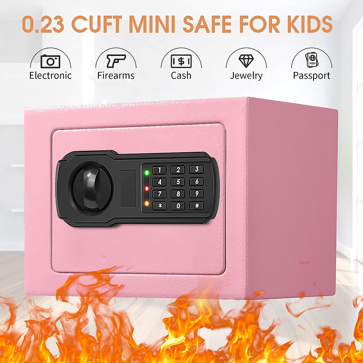 Fireproof Small Safe Box for Money, 0.23 Cu ft Mini Fireproof Safe with Combination Lock, Digital Safe for Kids Home Hotels Business (17sp-pink-1)