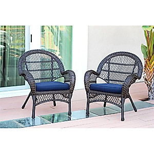 Jeco Wicker Chair with Blue Cushion, Set of 2, Espresso/W00208-