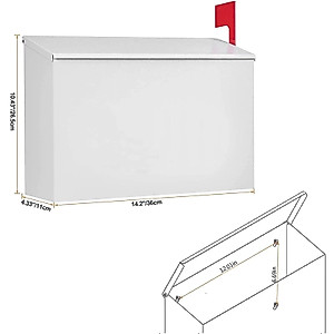 LAND·VOI Wall-Mount Mailbox with One Flag Kit and Three Sets of 0-9 Mailbox Number Stickers, Galvanized Steel Rust-Proof Metal Post Box, Mailboxes for Outside, 4.33" Dx14.2 Wx10.43 H, White AMB03W