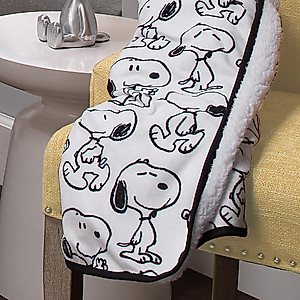 Lambs & Ivy Classic Snoopy Minky and Faux Shearling Baby Blanket - White/Black