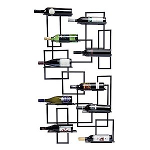 Mid Century Wall Mount Wine Rack - 10 Bottle, Large Metal Wine Rack, Modern Design, Wine Storage, Wall Decor