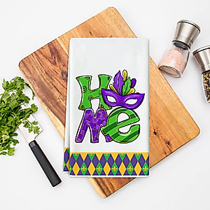 AnyDesign Mardi Gras Kitchen Dish Towel Purple Green Diamond Lattice Print Kitchen Towel 18 x 28 Inch Home Love Gnome Hand Drying Tea Towel for Carnival Cooking Baking Cleaning Wipes, 4Pcs