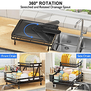 YKLSLH Dish Drying Rack, Collapsible Dish Racks for Kitchen Counter, 2 Tier Sturdy Dish Drainer with Utensil Holder-Kitchen Drying Rack