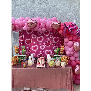 DYANG Early 2000s Pink Heart Backdrop Glitter Heart Romantic Valentine Day Party Photography Background Baby Shower Sweet 16 18th 21th 30th Female Birthday Banner Decor(7x5FT)