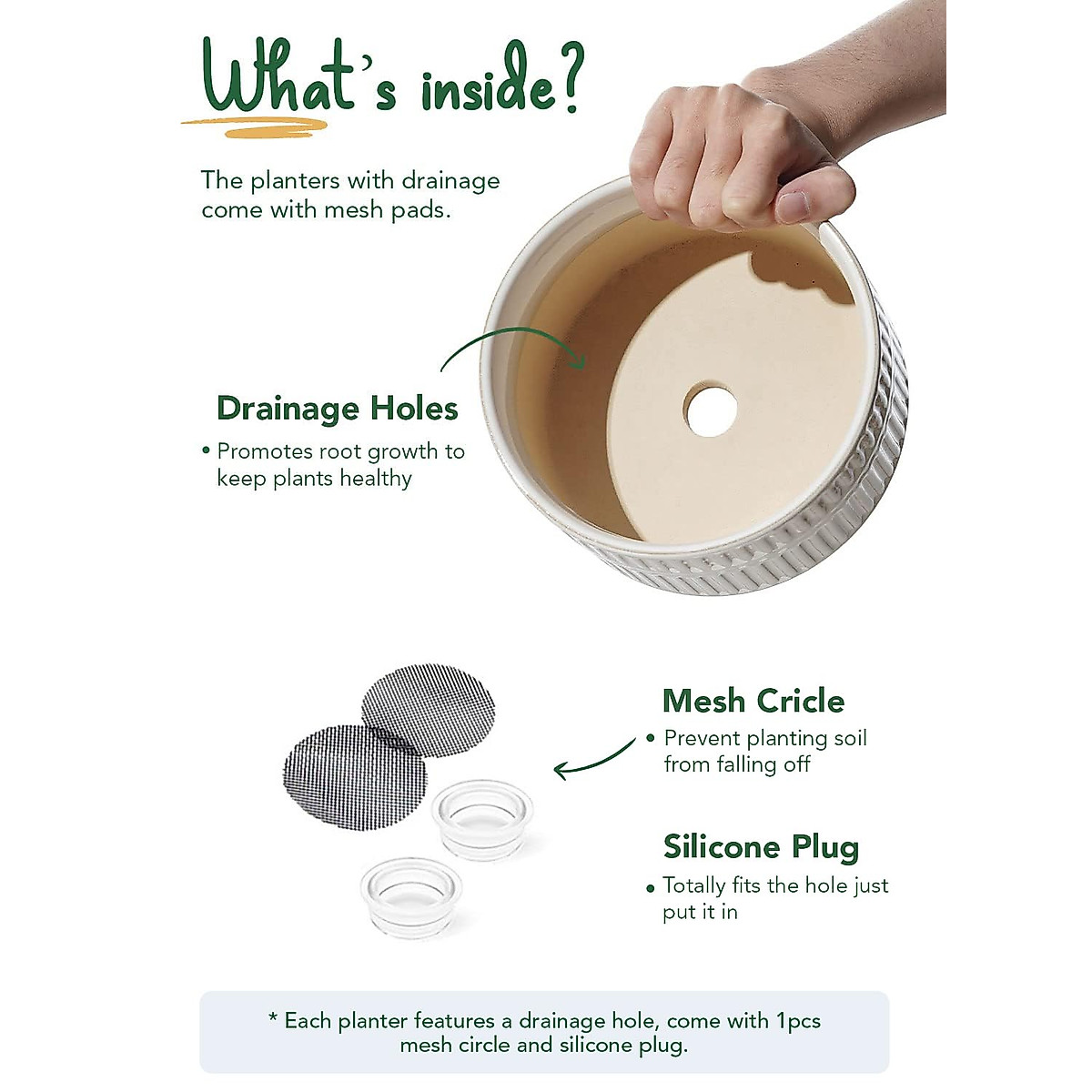 LE TAUCI Succulent Pots, 6.5+8 Inch Ceramic Indoor Plant Pot with Drainage Hole, Modern Round Decorative Flower Pot, Set of 2, Reactive Glaze White