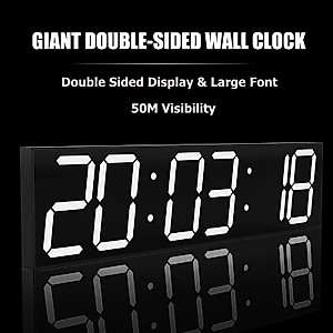 Oversized Double-Sided Digital LED Wall Clock, 6-Digit HD Display &Plexiglass Panel, 6”Big Numbers & Slim body, Remote Control Count up/Countdown Timer Clock, Ideal for Public Places, Gym ( Color : Wh