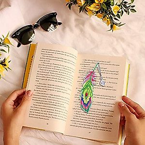 5D Diamond Painting Bookmarks, 12 Pcs DIY Crystal Feather Bookmark, Rhinestone Feather Bookmarks Kits with Crystal Pendant for Kids Adults Home Class Craft School Supplies, 12 Styles