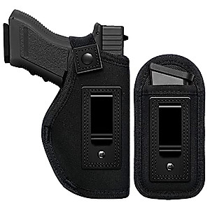 PODFAN Universal Gun Holsters for Men/Women,IWB 9mm Pistols Holster Right Left Handed,Concealed Carry,Fits S&W M&P Shield Glock 9/40 P320 17 19 26 27 42 43,Similar Handguns (Black-Right Hand)