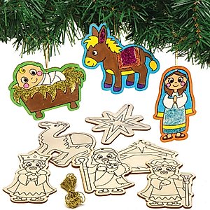 Baker Ross AX562 Color in Wooden Nativity Tree Decorations - Pack of 12, Make Your Own Festive Arts and Crafts for Christmas Activities