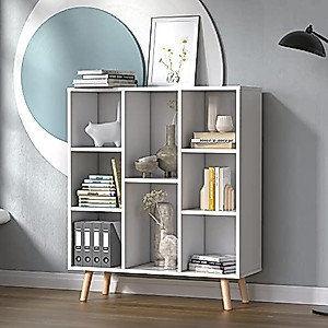 Cozy Castle White Small Bookshelf, Wood 8 Cube Storage Organizer Book Shelves with Anti-Tilt Device, Freestanding Modern Bookcase for Bedroom, Office, Living Room