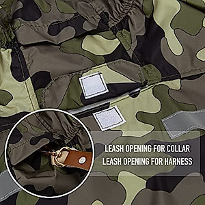 Dog Raincoat with Adjustable Belly Strap and Leash Hole - Hoodie with Reflective Strip - Waterproof Slicker Lightweight Breathable Rain Poncho Jacket for Medium Large Dogs - Easy to Wear