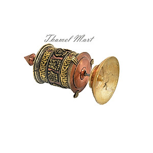 Table Top Copper Brass Tibetan Buddhist 8 Lucky Symbols Prayer Wheel