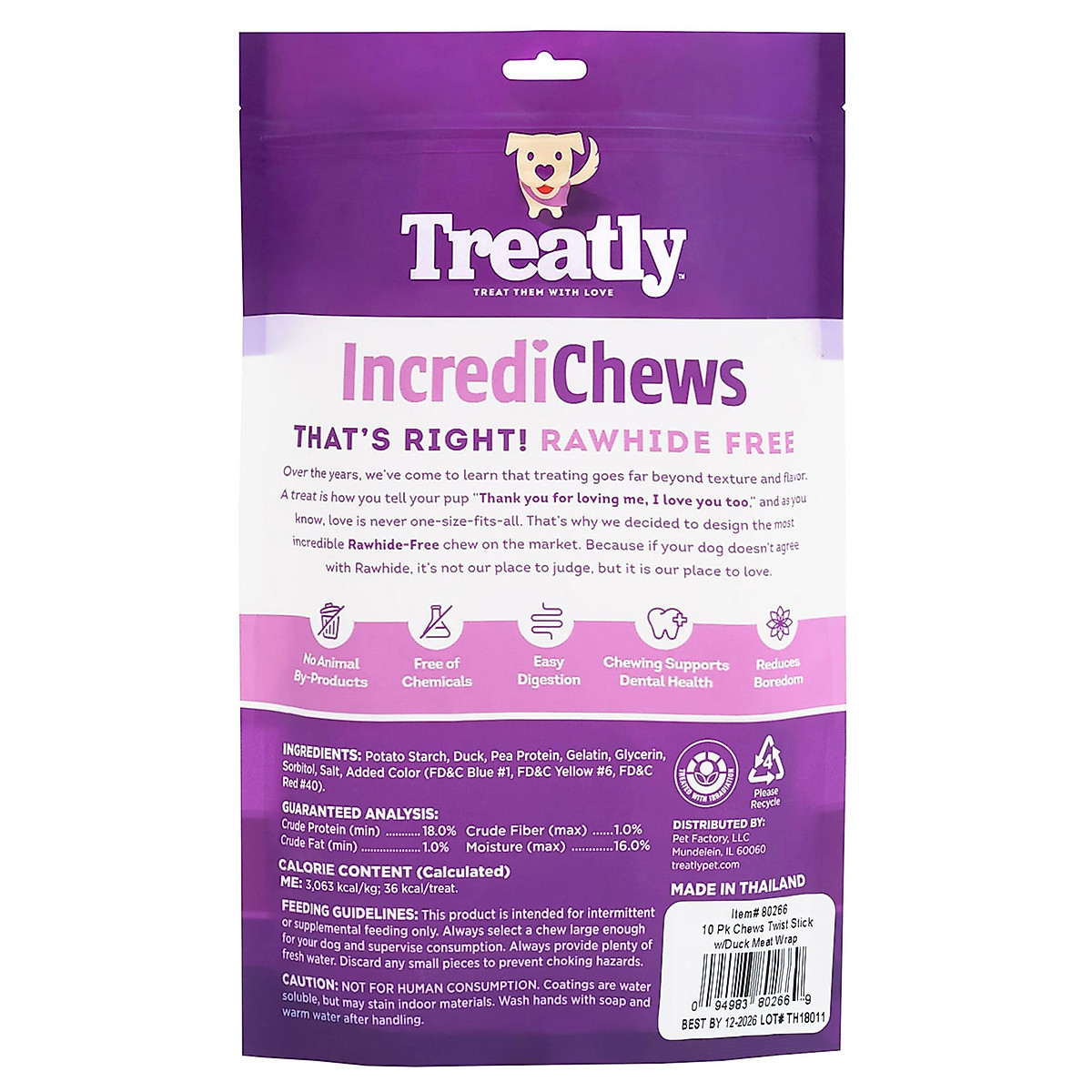 Treatly IncrediChews Stick w/Duck Meat Wrap Dog Chew Treats - 10 Count/1 Pack