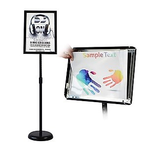 Adjustable Heavy Duty Pedestal Sign Holder Floor Stand, Sign Stand Poster Stand, Standing Floor, 8.5 x 11 inch, Vertical & Horizontal View, Outdoor Indoor Standing Display Sign Holders Aluminum Black