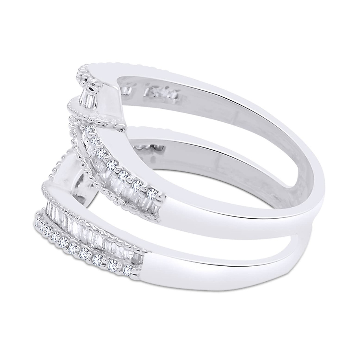AFFY Baguette Shape Cubic Zirconia Enhancer Wrap Guard Ring in 14K White Gold Over Sterling Silver (7.5)