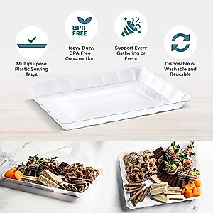 Plastic Serving Trays 9" X 13" Rectangle Serving Platters 4-Pack White Party Tray Durable Serving Platter - Disposable Serving Food Tray - Rectangular Cake, Fruit, Cookie Tray - Posh Setting