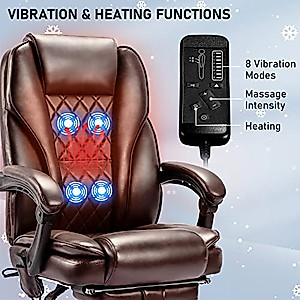 NOBLEMOOD Heated Massage Office Chair - Ergonomic Office Chair with Foot Rest and Lumbar Support, High Back Excutive Office Chair with Heating and Massaging for Adults (Brown)