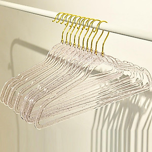 Gold Glitter Hangers,Pink Sparkle Hangers 20 Pcs,Ultra-Thin Acrylic Glitter Hangers for Dress Suits, Glitter Hangers for Girls Non-Slip Space Saving (Pink)