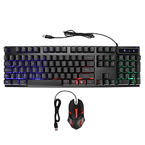 Keyboard and Mouse Combo, 104 Keys Wired USB Mouse and Keyboard Set, Waterproof Ergonomic Keyboard LED Backlit, Keyboard Mouse Set for Gaming (D280 Suit Word Through Black)