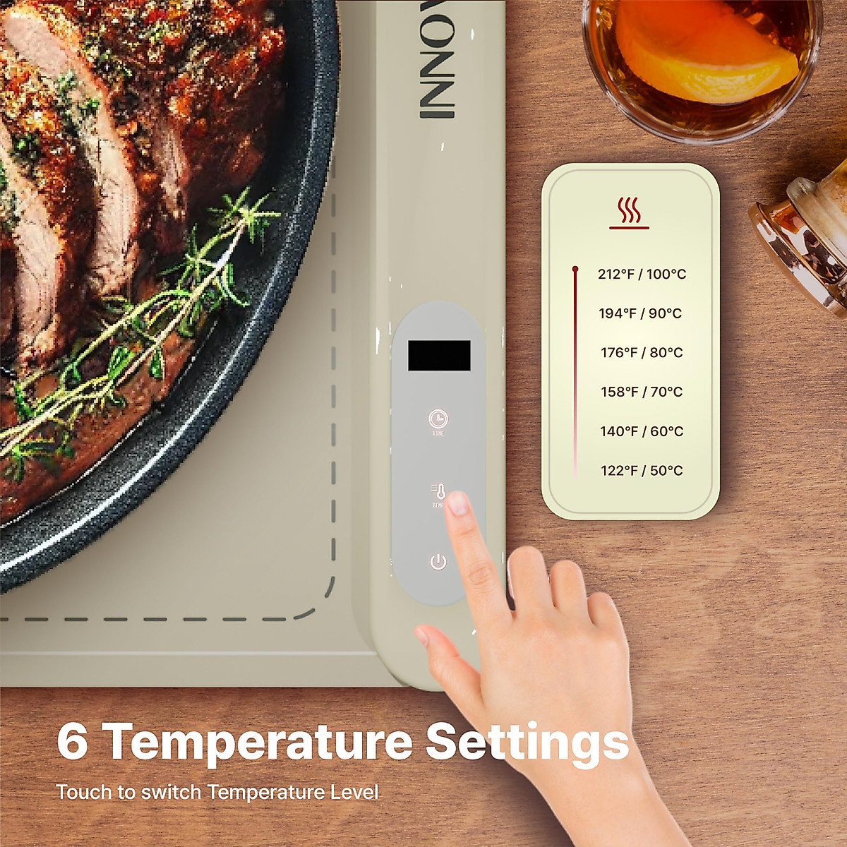 [Latest] Graphene Electric Food Warming Tray - 6 Temperature Settings, High Heat, Latest Model, Portable Silicone Heating Mat. Food Warmer for Parties, Family Gatherings. (Ivory Beige, Large)