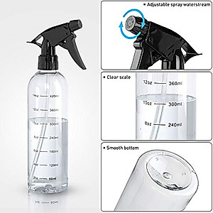 JIUZHU Empty Plastic Spray Bottles (5 pack) for Cleaning Solutions, Hair, Essential Oil, Plants, Refillable Sprayer with Mist and Stream Mode (17 oz)