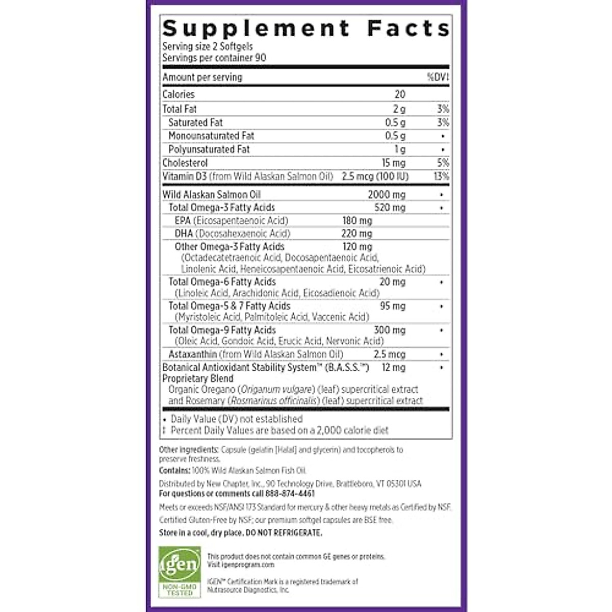 New Chapter Wholemega Fish Oil Supplement - Wild Alaskan Salmon Oil with Omega-3 + Vitamin D3 + Astaxanthin + Sustainably Caught - 180 ct, 1000mg Softgels