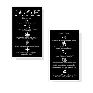 Boutique Marketing LLC Lash Lift + Tint Aftercare Instruction Cards | 50 Pack | 2x3.5” inches Business Card Size | Eyelash Lift and Tint Kit at Home DIY | Black Card Design White, Black
