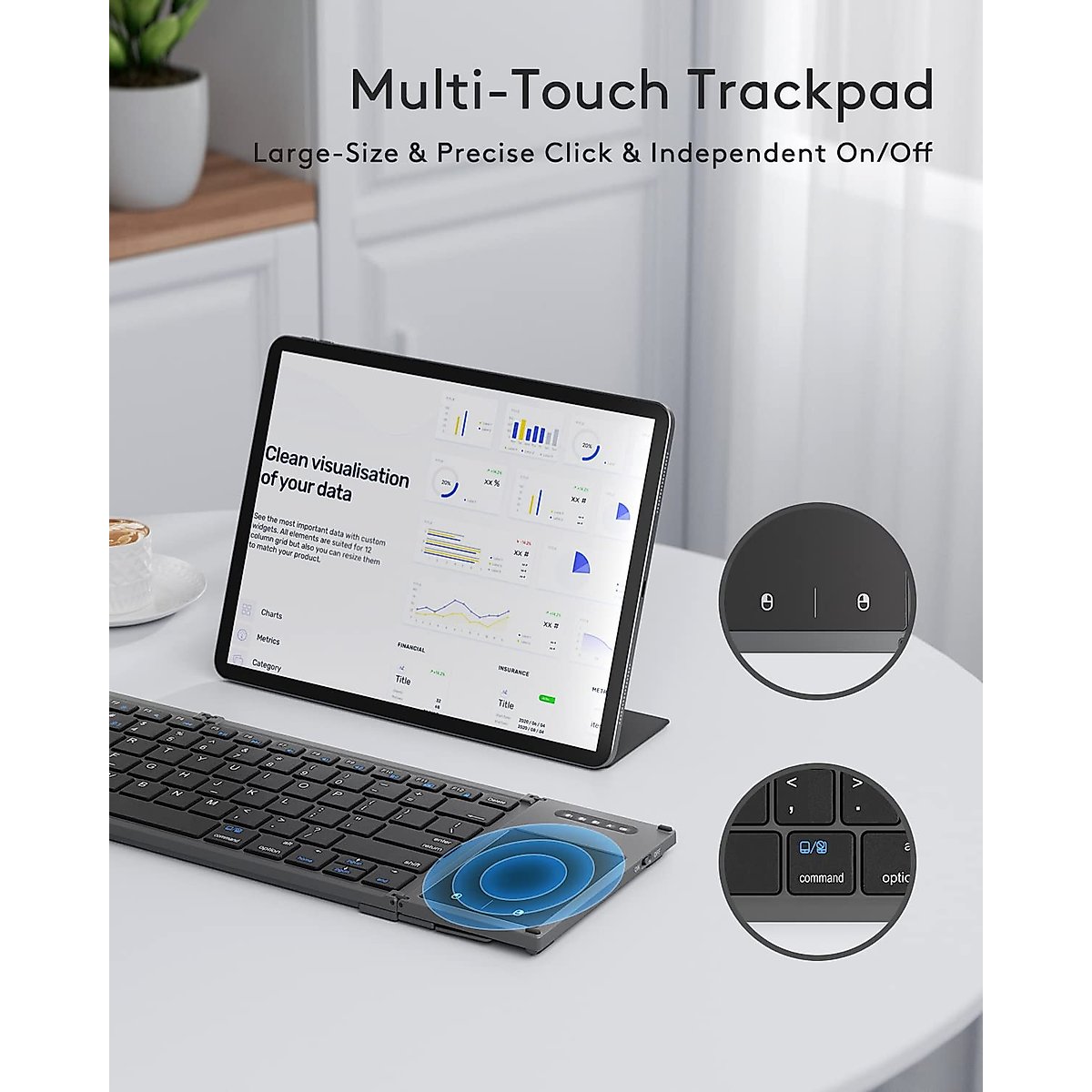 Samsers Foldable Bluetooth Keyboard with Touchpad, Full-Size Wireless Folding Holder, Rechargeable Portable Travel for iOS Android Windows Mac OS, Support 3 Devices (BT5.1 x 3)