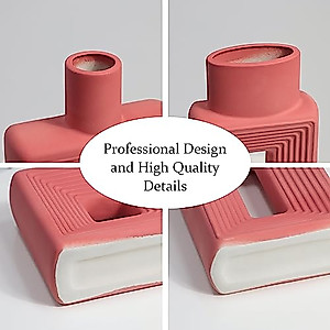 Ceramic Vase Set of 2，Square Vase Rustic Home Decor Minimalist Nordic Boho Style for Living Room, Shelf, Table, Bookshelf, Mantel and Entryway Decor Vases