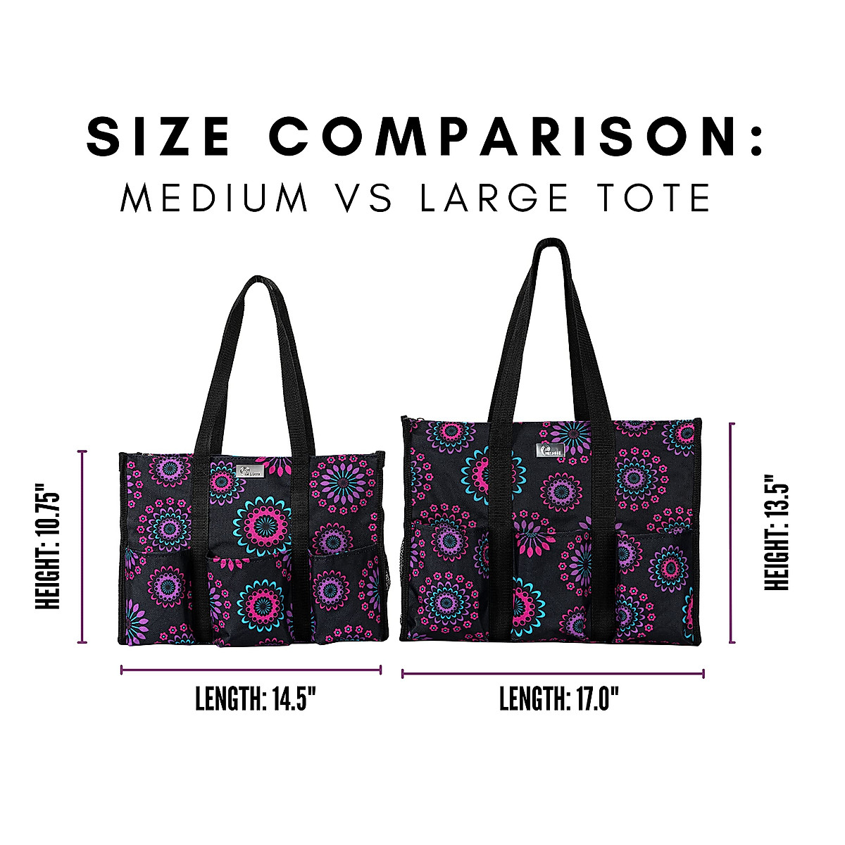 Pursetti Utility Tote (Medium, Black Daisy)