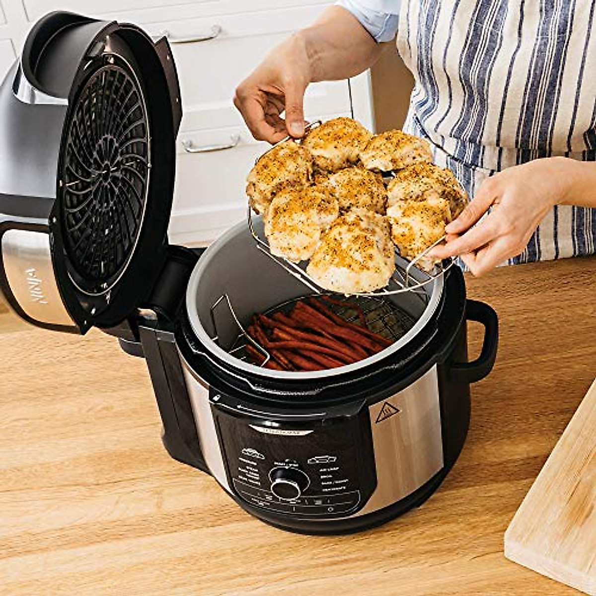 NINJA FD401 Foodi 8-qt. 9-in-1 Deluxe XL Cooker & Air Fryer-Stainless Steel Pressure Cooker, 8-Quart, (Renewed)