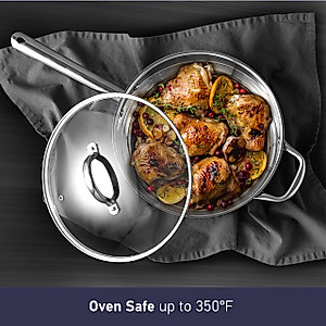 Bergner - Gourmet - 5 Quart Sauté Pan with Lid – Stainless-Steel Non-Stick Saucepan with Tempered Glass Lid - Even Heat Distribution - Safe For All Stove Types