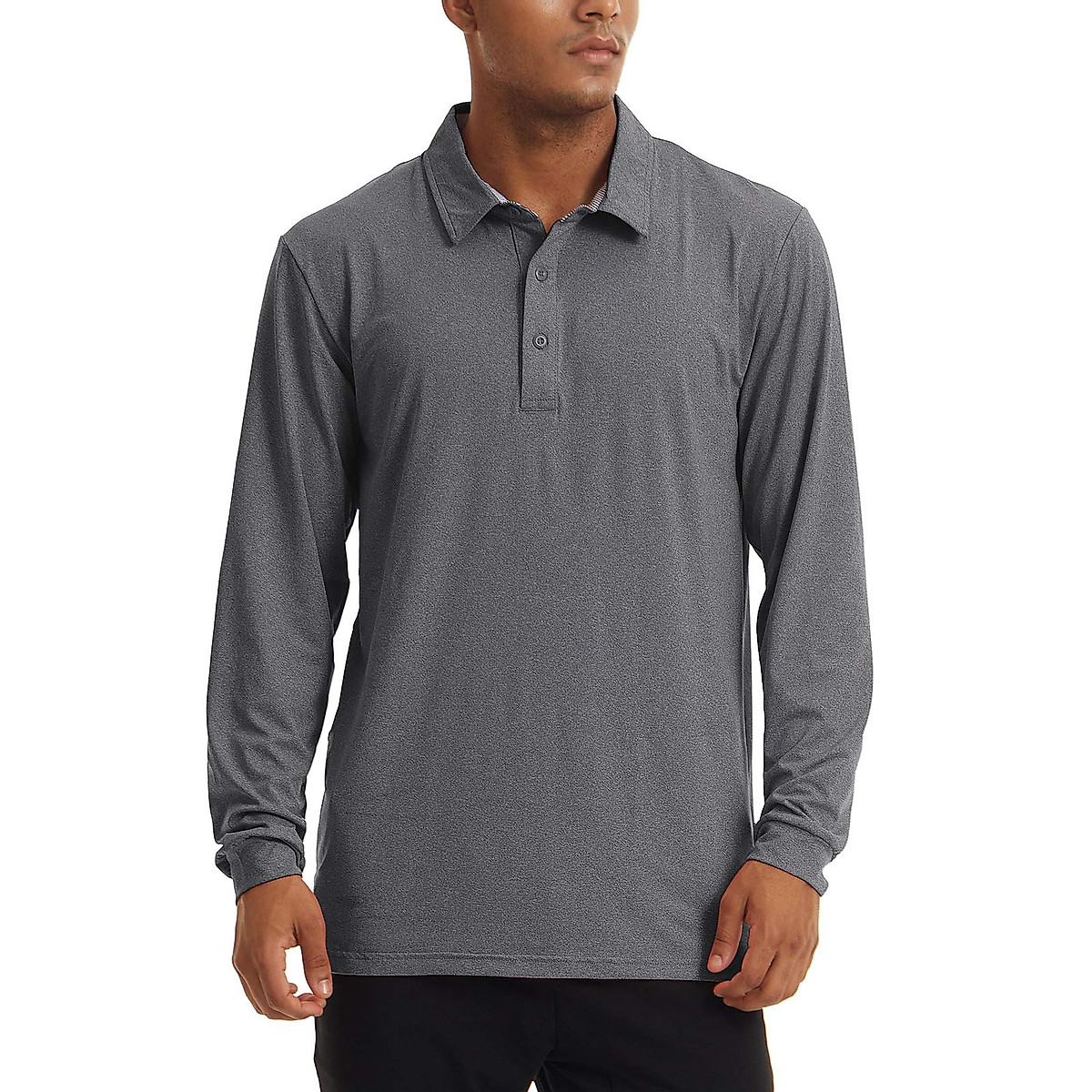 TACVASEN Hiking Long Sleeve Golf Polo Shirts Quick Dry Performance Athletic Casual T-Shirt Grey, L