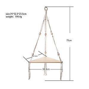 Generic Macrame Hanging Shelf Shelf Rustic White Handmade Corner Rope Shelf for, 32.5cmx23.5cmx75cm, Beige