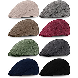 Foaincore 8 Pcs Newsboy Men's Hat Gatsby Classic Men Hats Breathable Summer Soft Stretch Multicolored Tweed Wool Blend Flat Cap for Cabbie Driving Hunting Outdoor Daily Use