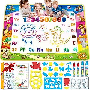 Water Doodle Mat Toys for Ages 2-4, 40 X 30 Inch Large Water Painting Doodle Drawing Mat, Toddler Toys for Age 3 4 5 6 7 Year Old Girls Boys Birthday Gift, Mess Free Coloring Painting Learning Toys