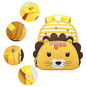 KK CRAFTS Toddler Backpack, Waterproof Preschool Backpack, 3D Cute Cartoon Neoprene Animal Schoolbag for Kids, Lunch Box Carry Bag for Boys Girls, Cute Lion