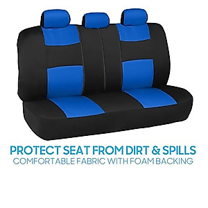BDK PolyPro Car Seat Covers Full Set in Blue on Black, Front and Rear Split Bench Seat Covers for Cars, Easy to Install Car Seat Cover Set, Car Accessories for Auto Trucks Van SUV - Blue
