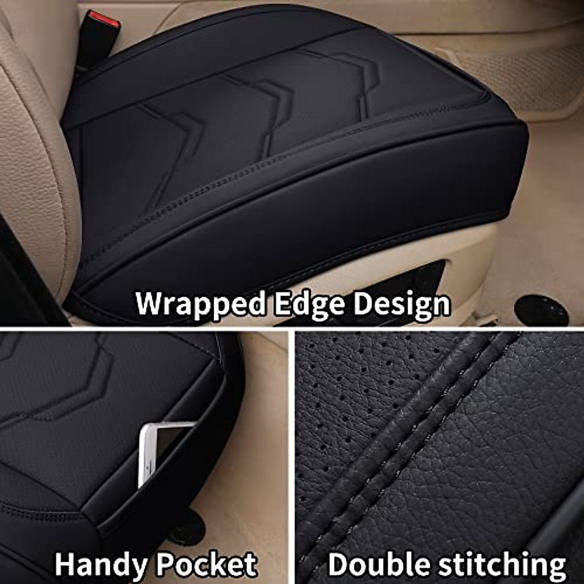 COCOVER 2 pcs Front Car Seat Covers, Faux Leather Protectors for Front Seats,Waterproof and Anti-Slip Cushions, Wrap Around The Bottom, Fits Most of Vehicles(Dimensions: 21.25''x 20.87'')–Black