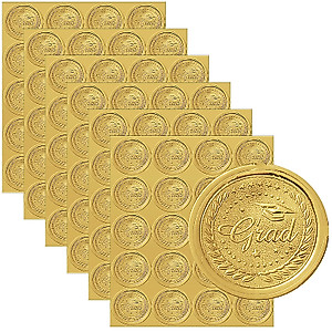 200 Pieces Embossed Graduation Cap Certificate Seals Gold Embossed Seals Grad Envelope Seal Stickers Foil Gold Certificate Stickers for Envelopes Diplomas Certificates Awards Graduation Invitation