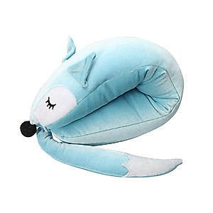 ITODA U Shaped Fox Airplane Travel Pillow Cute Neck Head Chin Support Sleep Cushion Compact Portable Animal Washing Nap Headrest for Office Home Car Train Bus Camping
