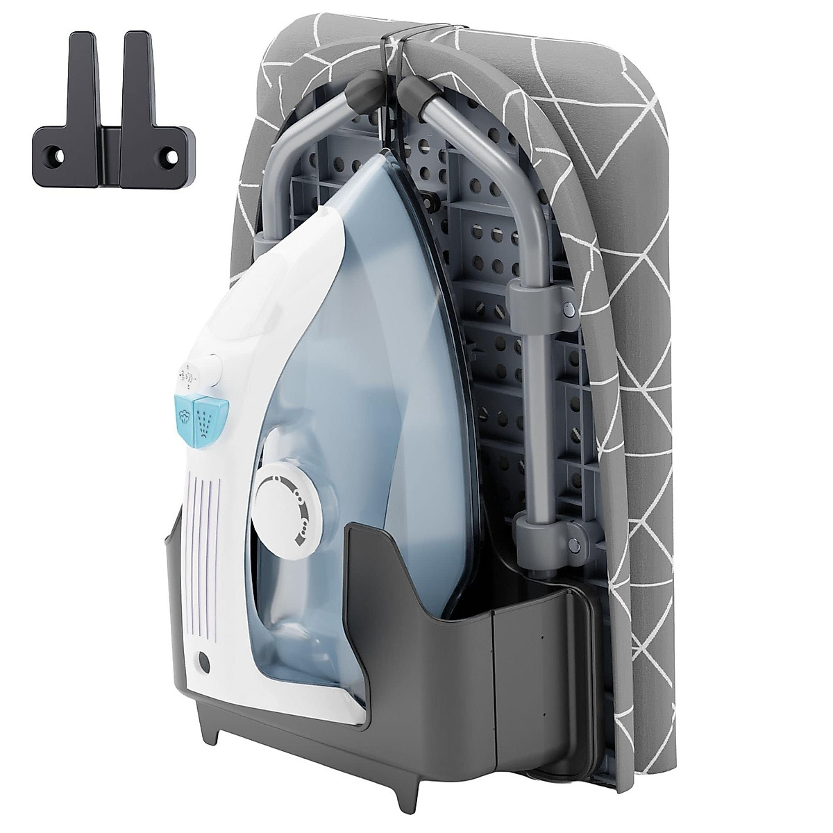 XABITAT Table Top Ironing Board with Wall Mount, D-Crease, Portable Space Saving Mini Laundry Room Iron Board, Foldable Small Ironing Board with Iron Holder, Grey