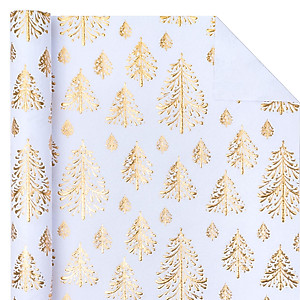 WRAPAHOLIC 3D Kraft Christmas Wrapping Paper Roll - Mini Roll - 17 Inch x 16.5 Feet - Gold and White Christmas Tree Design with Embossed Perfect for Holiday, Party Celebration
