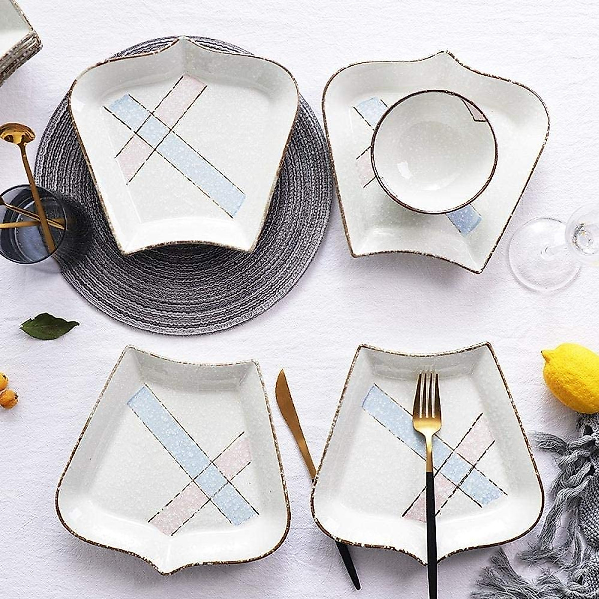 GagalU 16-Piece Stoneware Dinnerware Set, Dinner Sets Assorted Combination Ceramic Tableware Set Household Dishes Bowl Plate Set, Service for 6