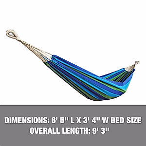 Bliss Hammocks BH-400-SB 40" Wide Hammock w/Hand-Woven Rope Loops & Hanging Hardware, Outdoor, Patio, Backyard Durable, Cotton and Polyester Blend, 220 Lbs Capacity, Seabreeze
