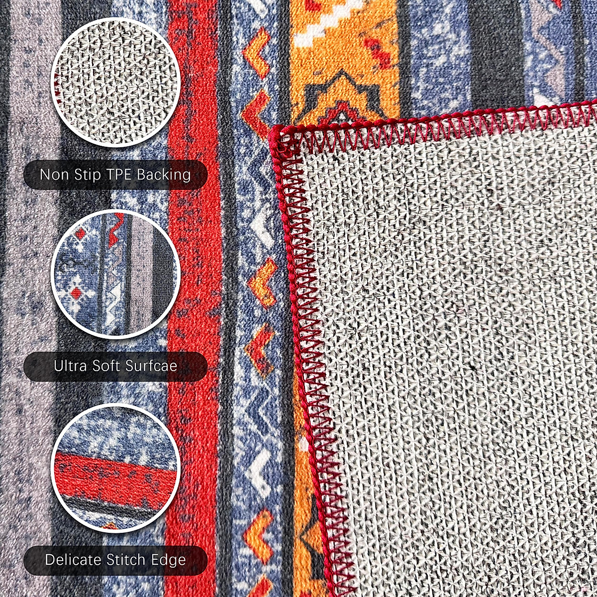 RUGSURE Washable Area Rugs 4' x 6' - 1/6 Thick - Moroccan-Inspired -Stain & Water Resistant Non-Slip - Resistant Rug for Living Room, Bedroom, Nursery, Pet & Child Friendly (Blue and Red)